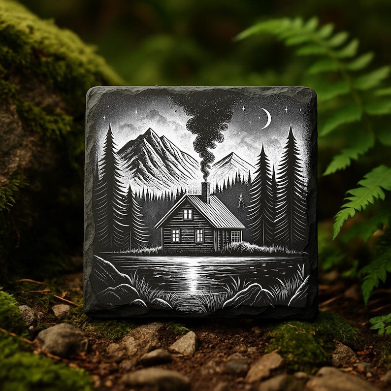 Rustic Cottage Laser, PNG Slate Laser Burn, Engrave File, Lake Mountain ...