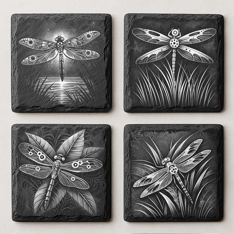 Dragonfly Laser Burn PNG, Slate Steampunk Coaster Files PNG for ...