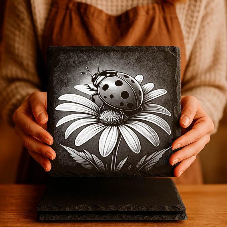 Ladybug Slate Coaster PNG Laser Engrave File: Glowforge, Xtool (digital ...