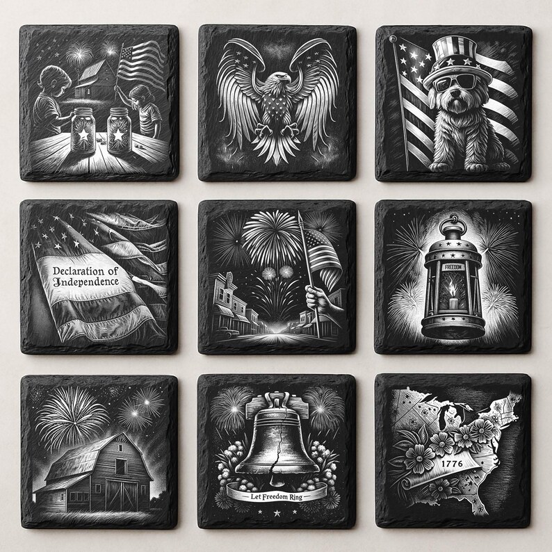 USA Flag Slate Coaster Laser Engrave Bundle: Patriotic PNG Files ...