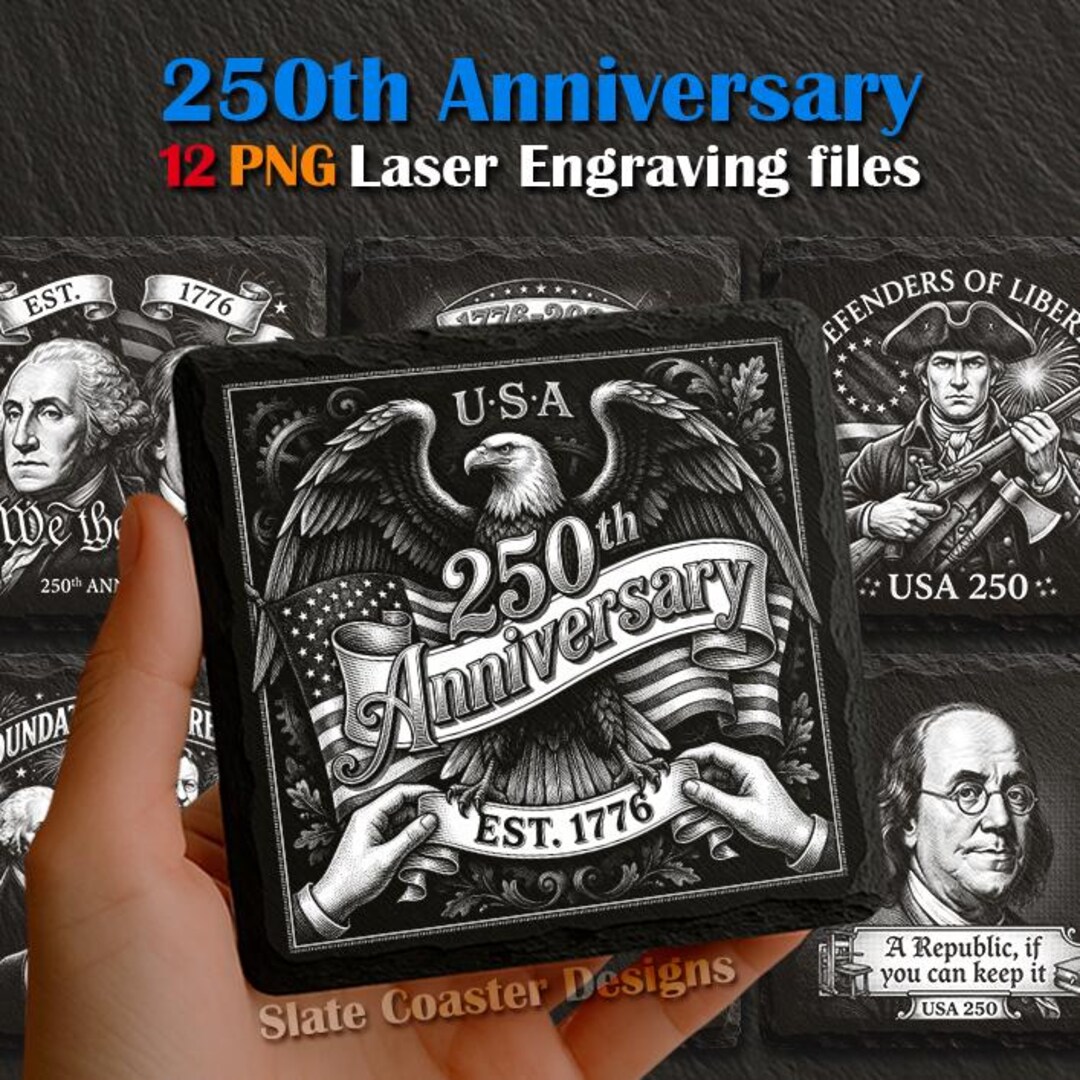 250th Anniversary USA Laser Engrave PNG Bundle, 1776 Patriotic Slate ...