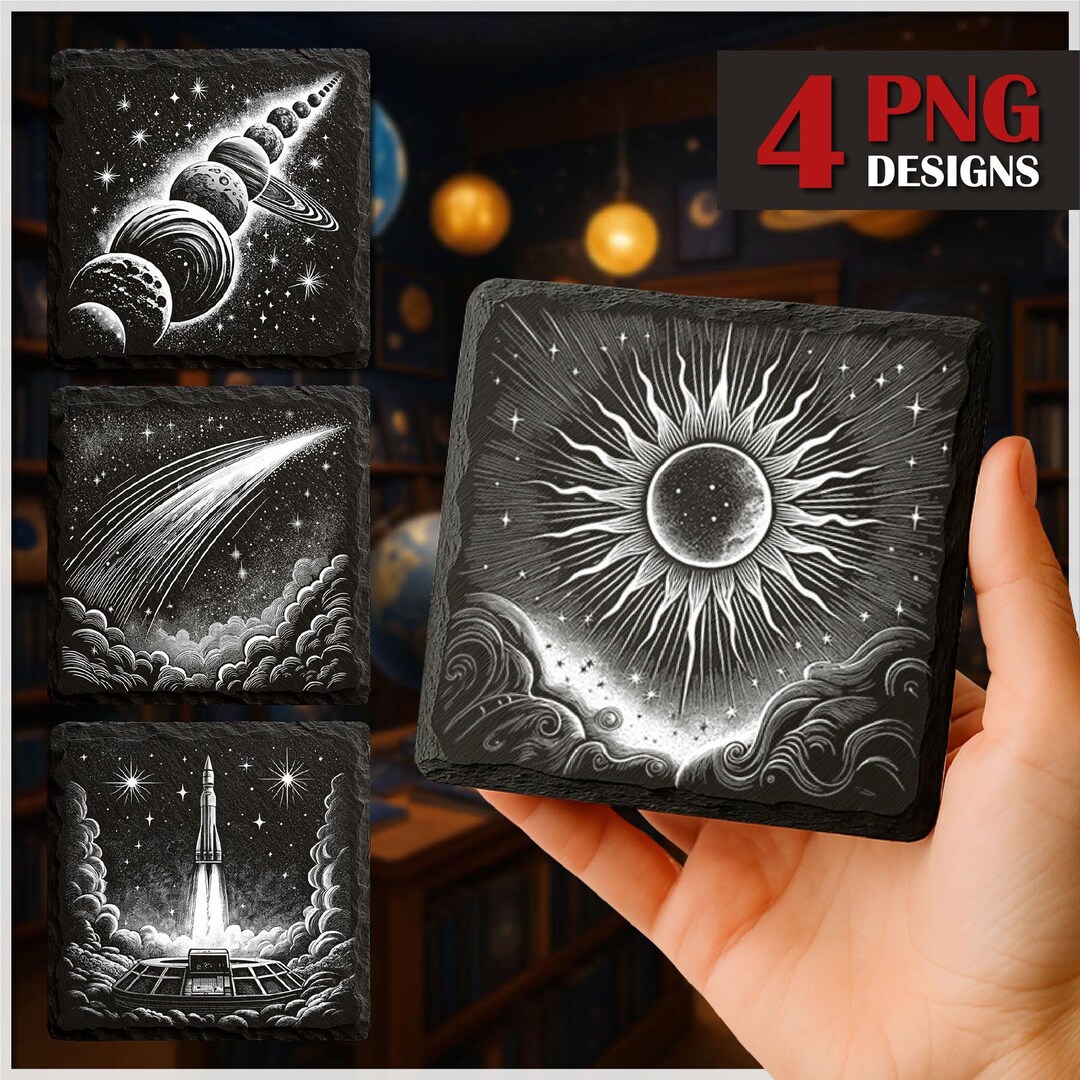 Cosmos Celestial Space Engraving PNG Set for Slate Coasters, Engrave ...
