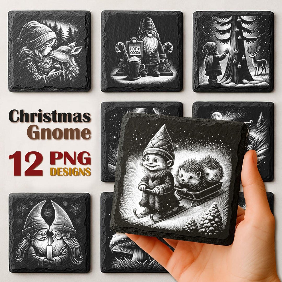 Christmas Gnome Slate Coaster PNG | Laser Engraving Files (digital ...