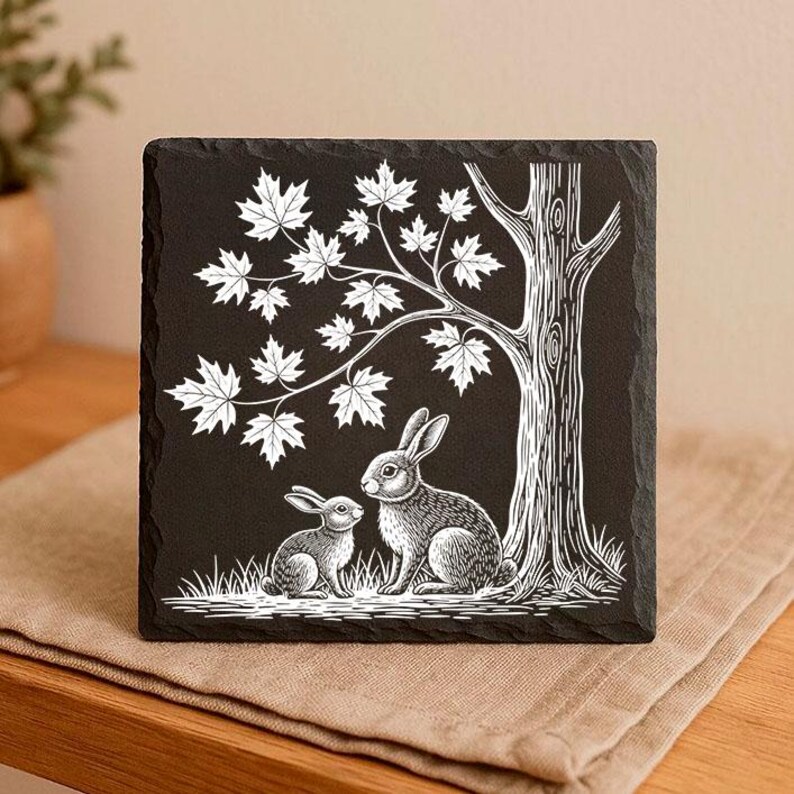 Maple Syrup Season Slate Coasters PNG, Cozy Forest Animals Engraving ...