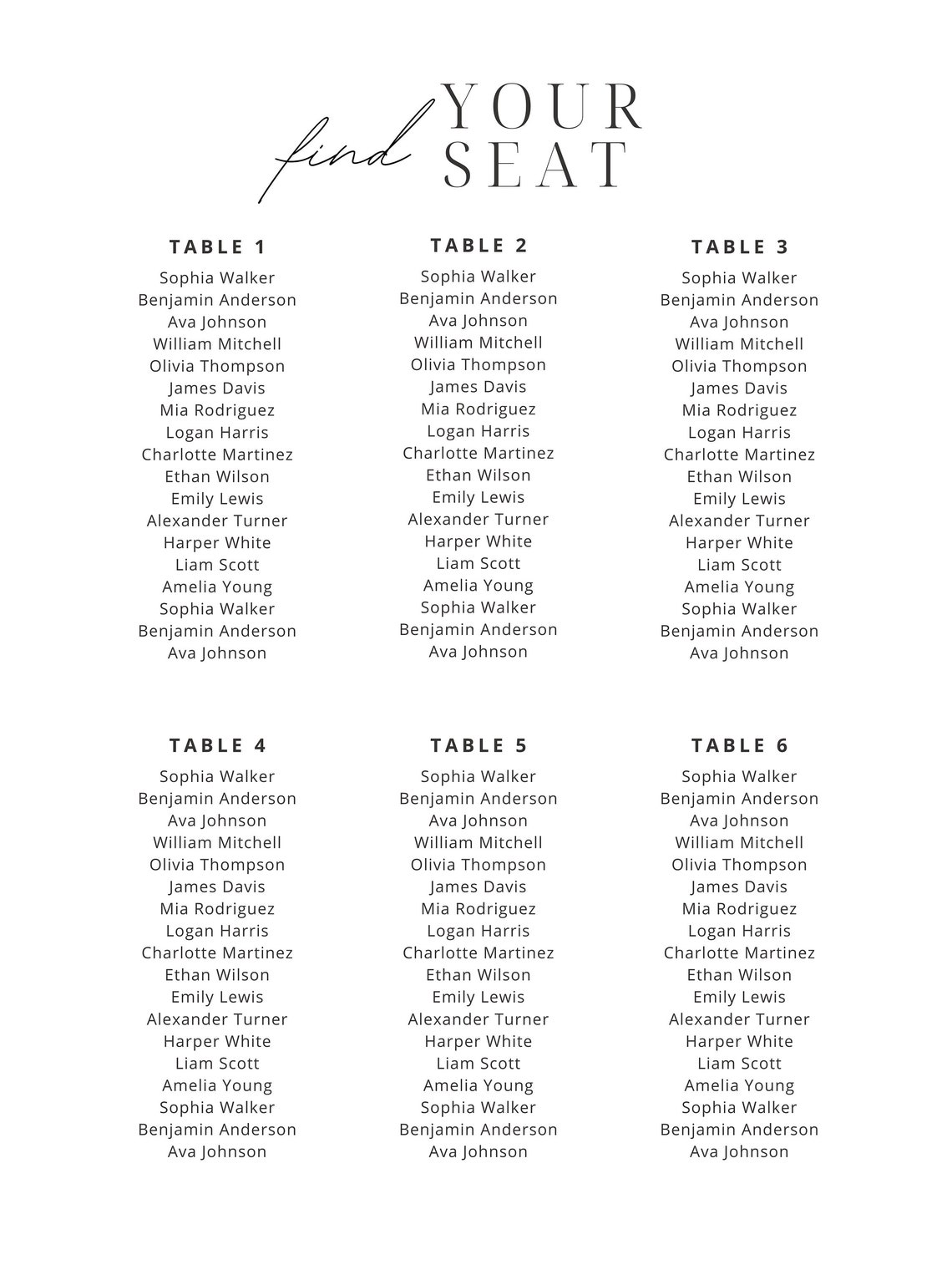 Elegant Wedding Seating Chart Template - Instant Download, Canva ...