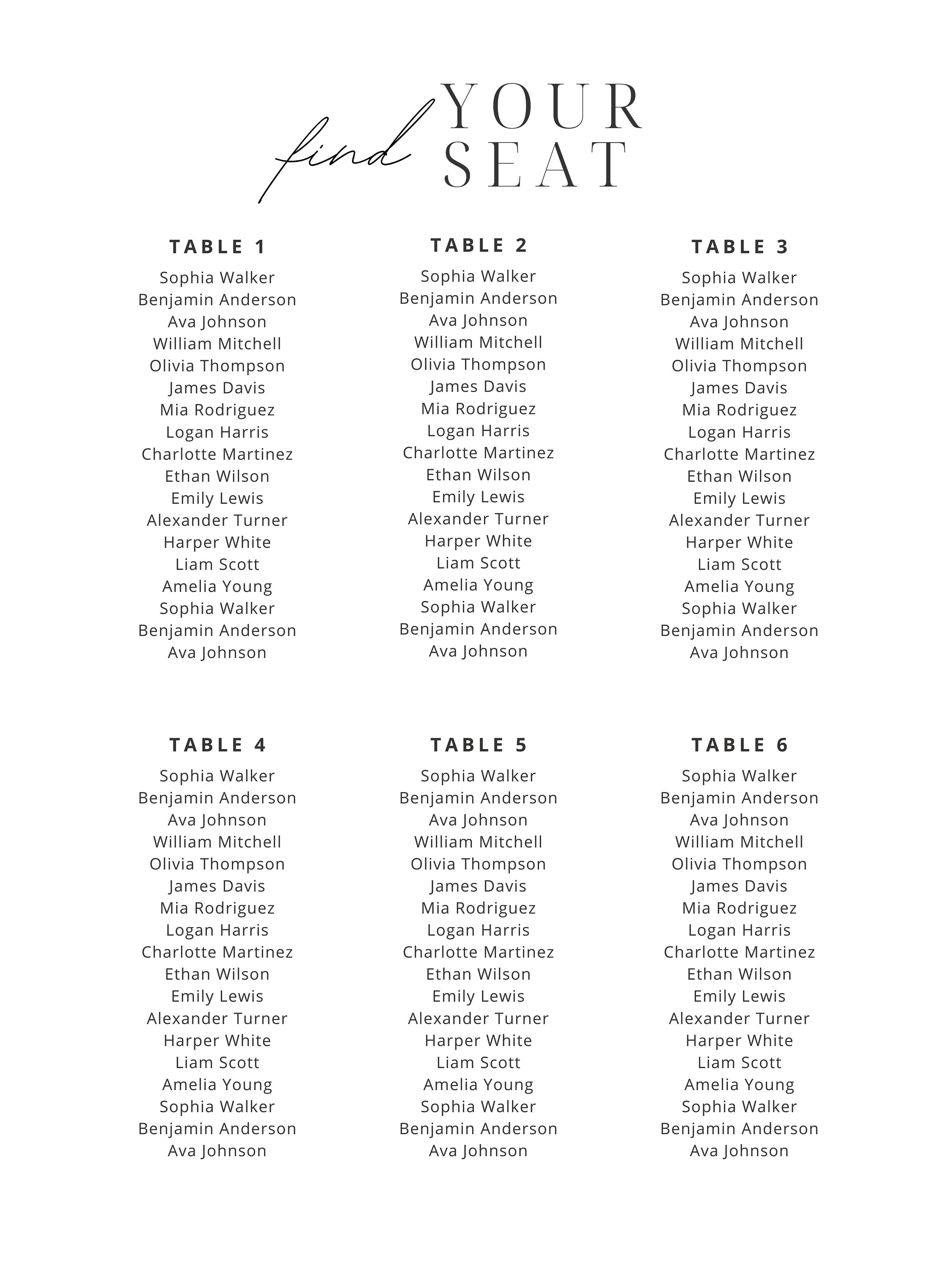 Elegant Wedding Seating Chart Template - Instant Download, Canva ...