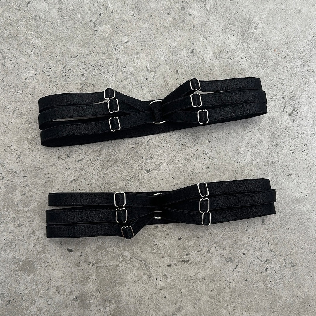 Set of 2 Black Adjustable Thigh Garters Leg Harness With Silver Color ...
