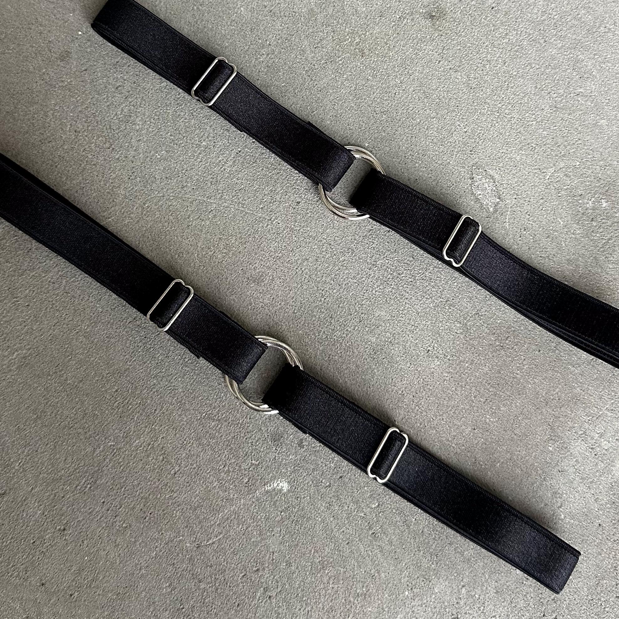 Set of 2 Adjustable Black Leg Garters With Double Ring, Plus Size Thigh ...