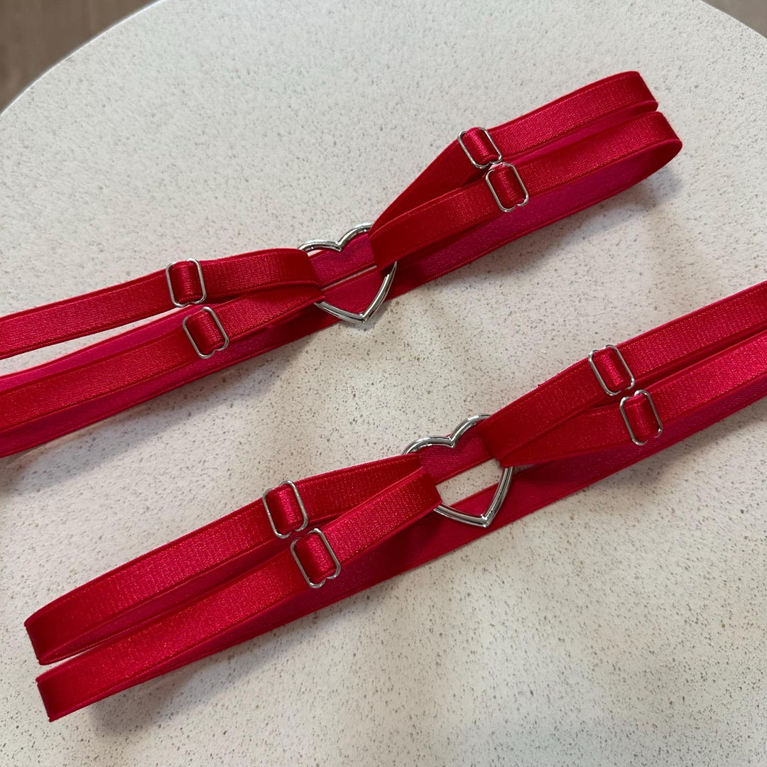Set of 2 Adjustable Red Leg Garters With Silver Heart, Plus Size ...