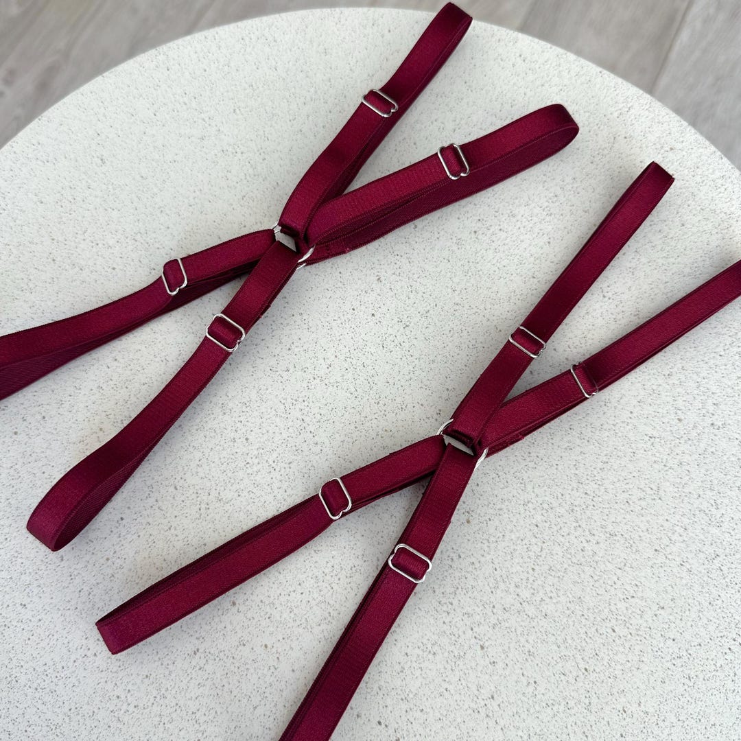 Set of 2 Adjustable Burgundy Thigh Garters With Double Ring, Elastic ...