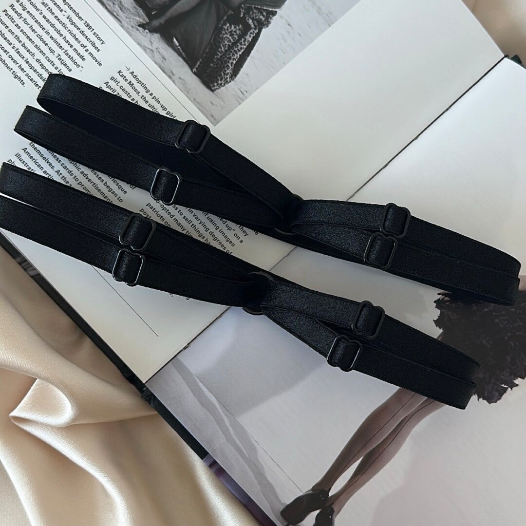 Set of 2 Total Black Thigh Garters Adjustable With Black Accessories ...