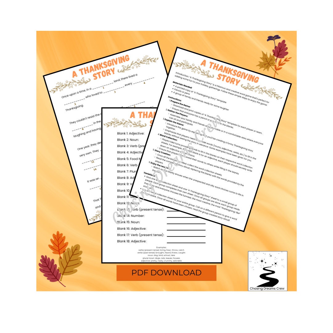Thanksgiving Mad Libs Style Game | Thanksgiving Word Game for Kids ...