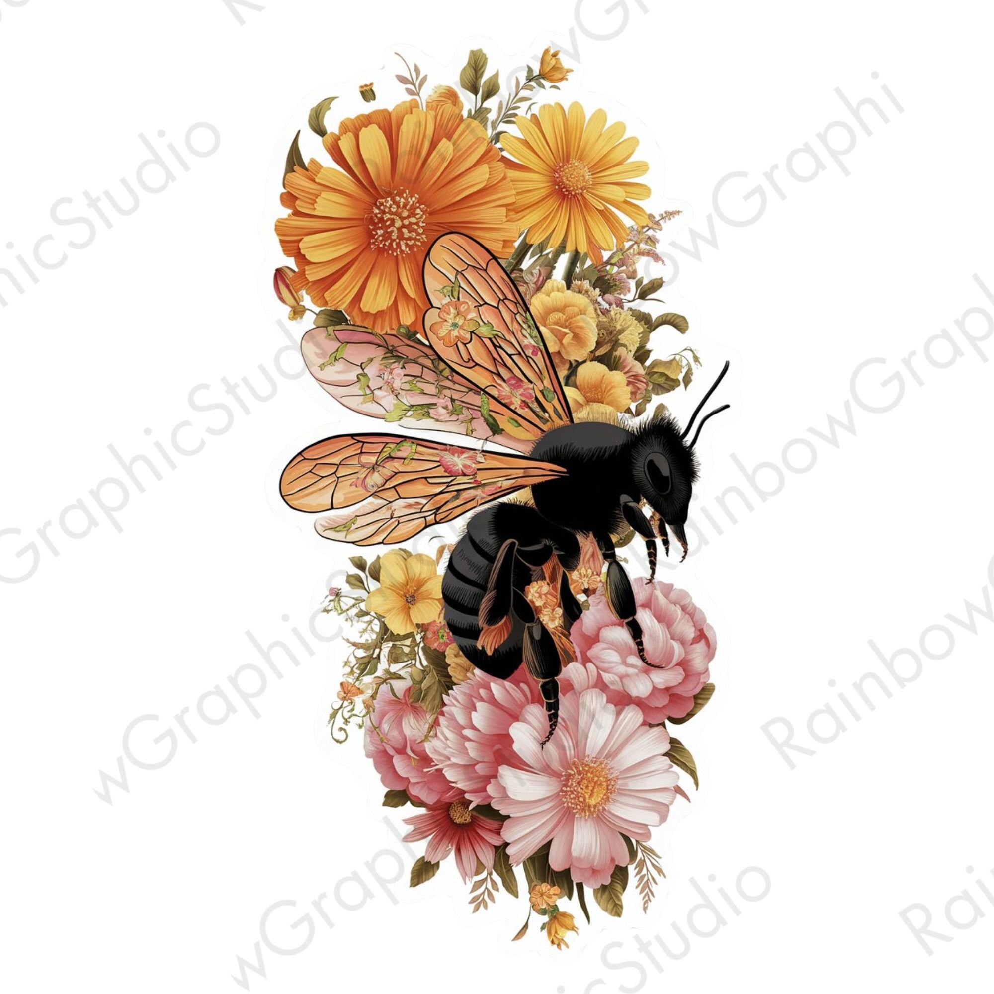 20 Bees in Flowers Clipart, 20 PNG Sweet Bees Clipart Bundle, Floral ...