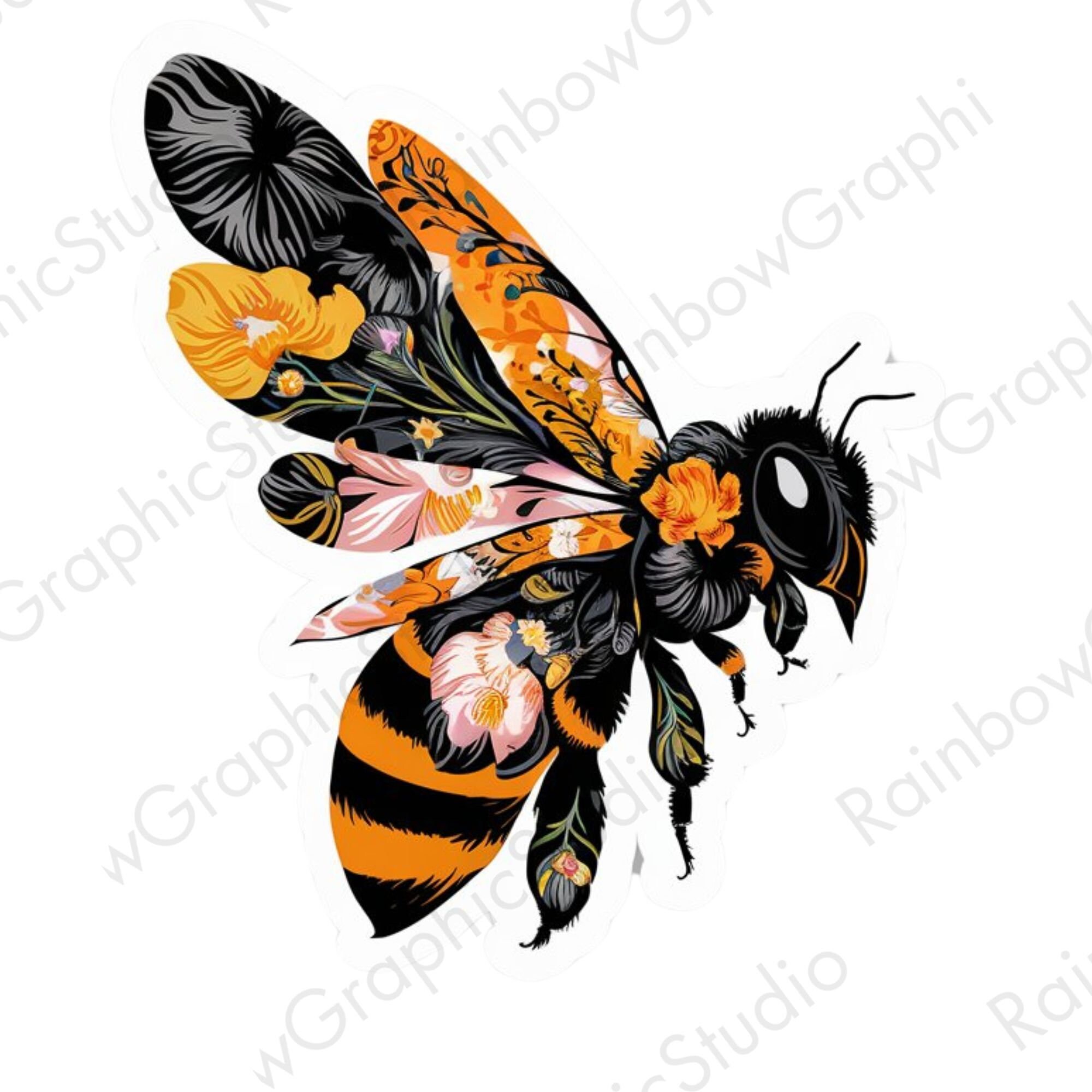 20 Bees in Flowers Clipart, 20 PNG Sweet Bees Clipart Bundle, Floral ...