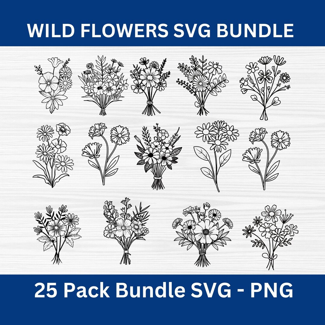25 Wildflowers Svg Bundle, Flower Svg, Bouquet Svg Bundle, Wildflower ...