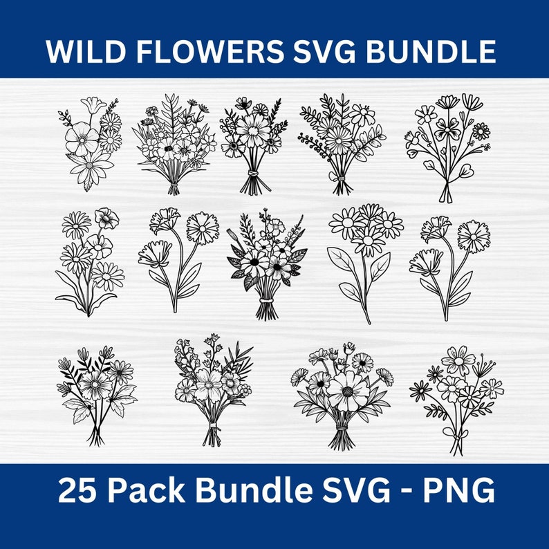 25 Wildflowers Svg Wild Flower Svg Bundle Floral Frame Svg Botanical