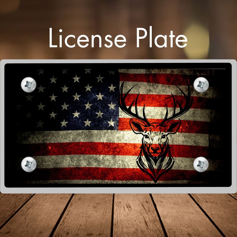 Deer Hunting Patriotic License Plate Sublimation Design Buck American ...