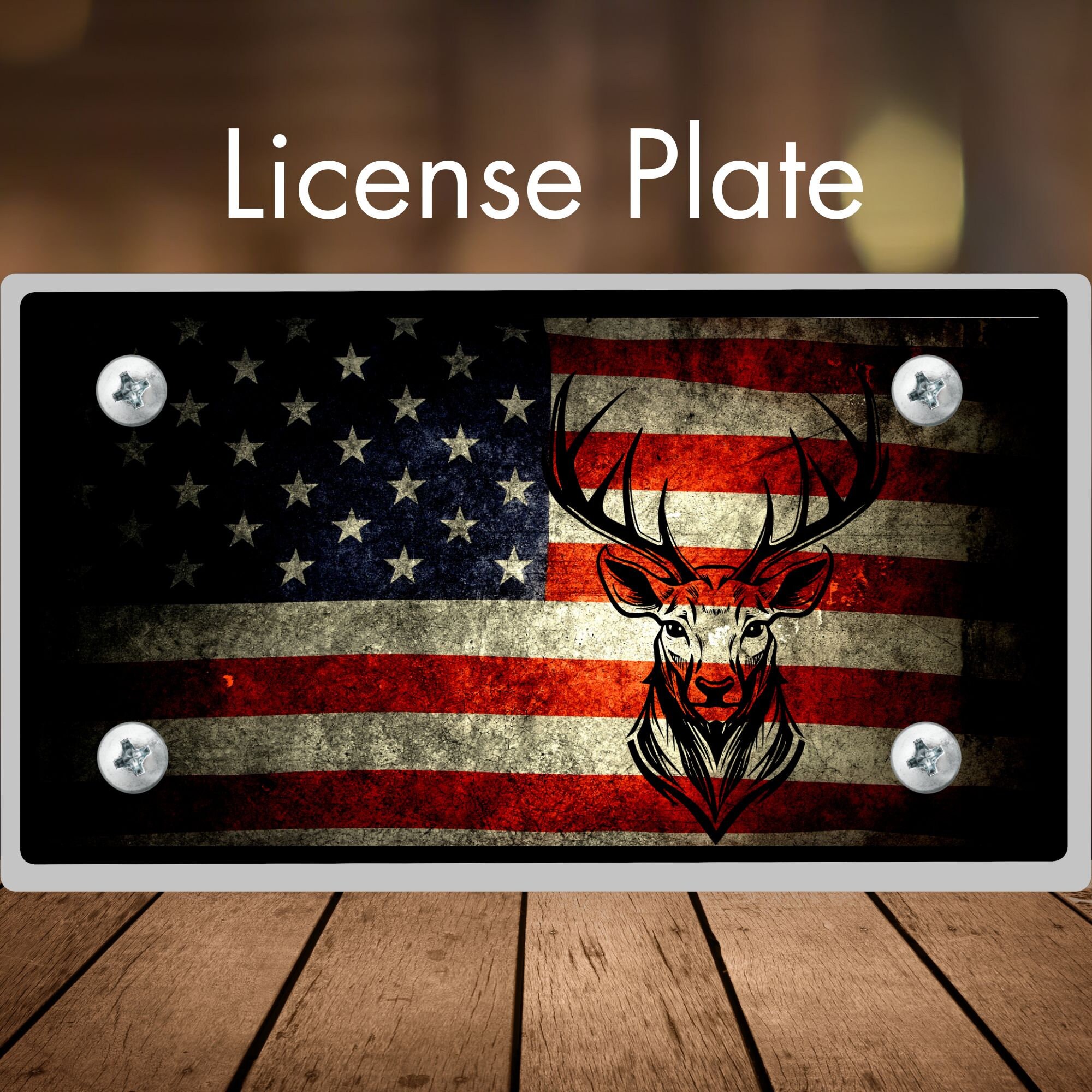 Deer Hunting Patriotic License Plate Sublimation Design Buck American ...