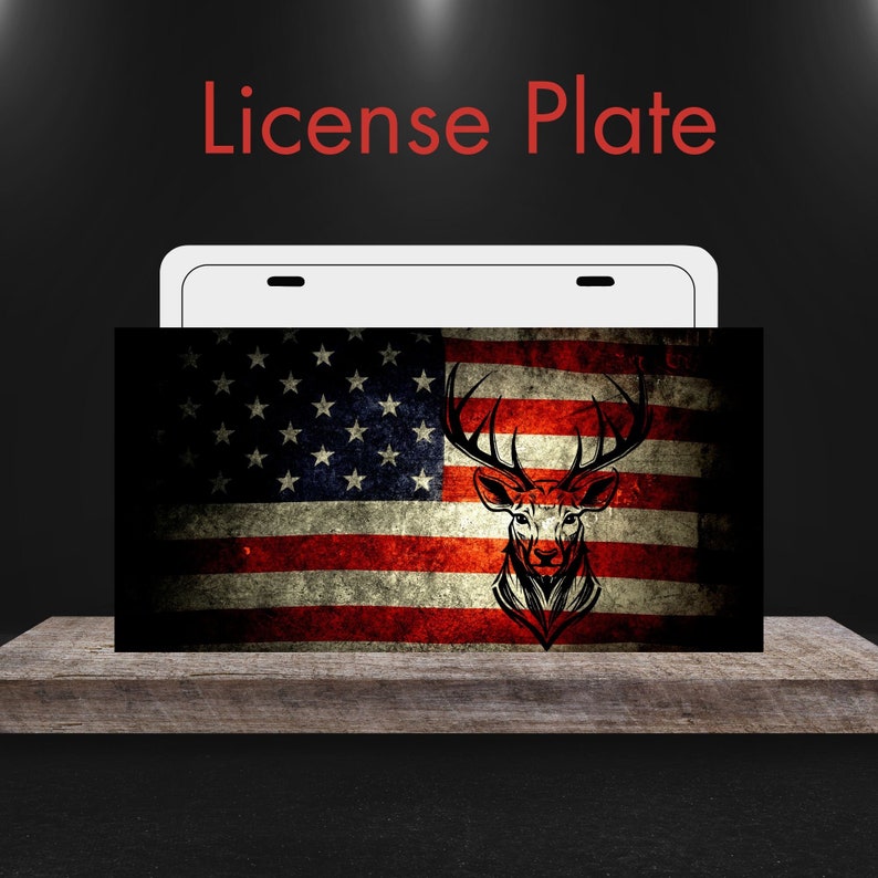 Deer Hunting Patriotic License Plate Sublimation Design Buck American ...