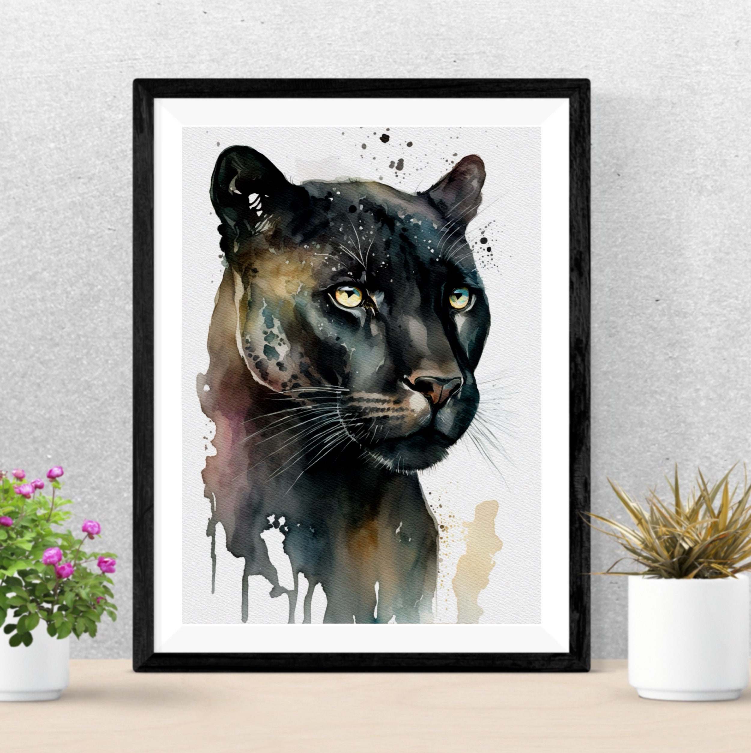 Black Puma Watercolor Art Print, Black Puma Painting Wall Art Decor ...