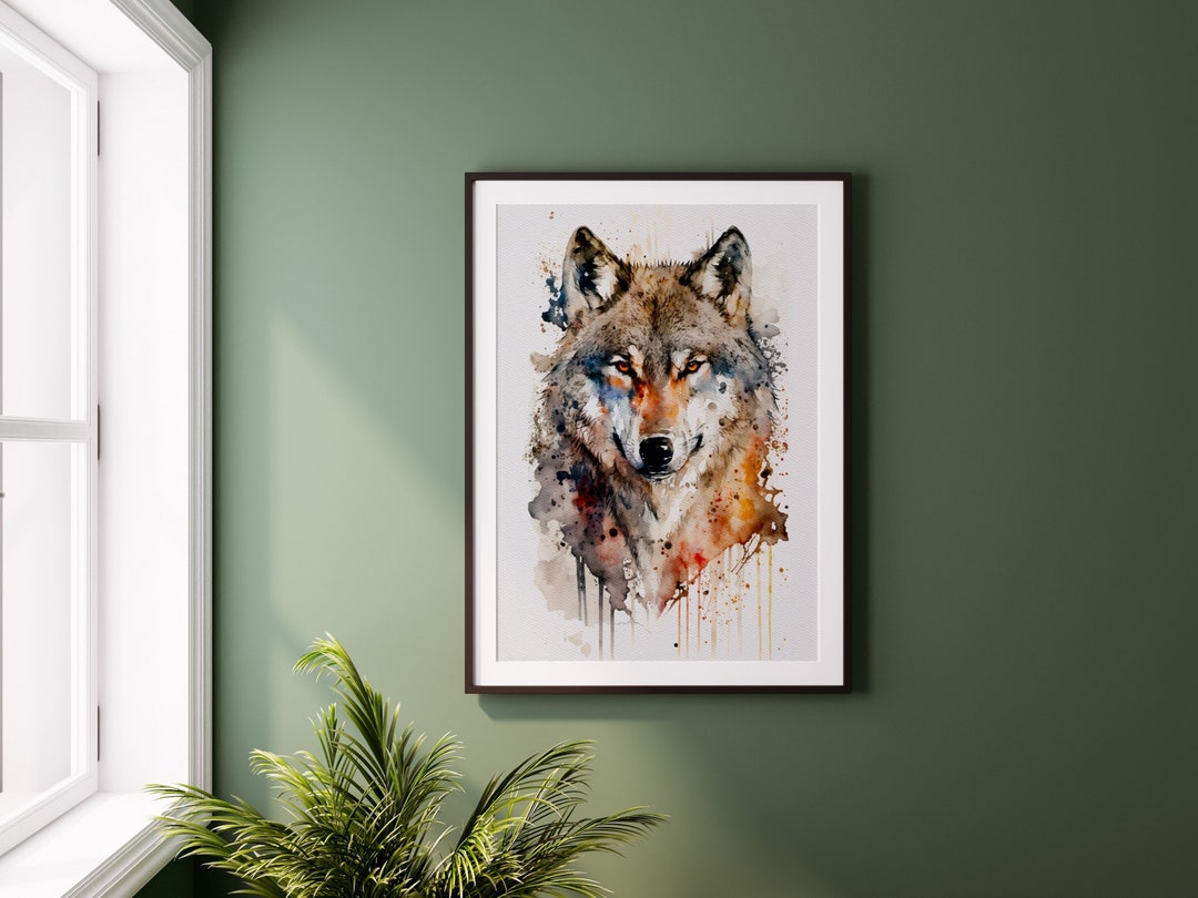 Wolf Watercolor Art Print, Wolf Painting Wall Art Decor, Original ...