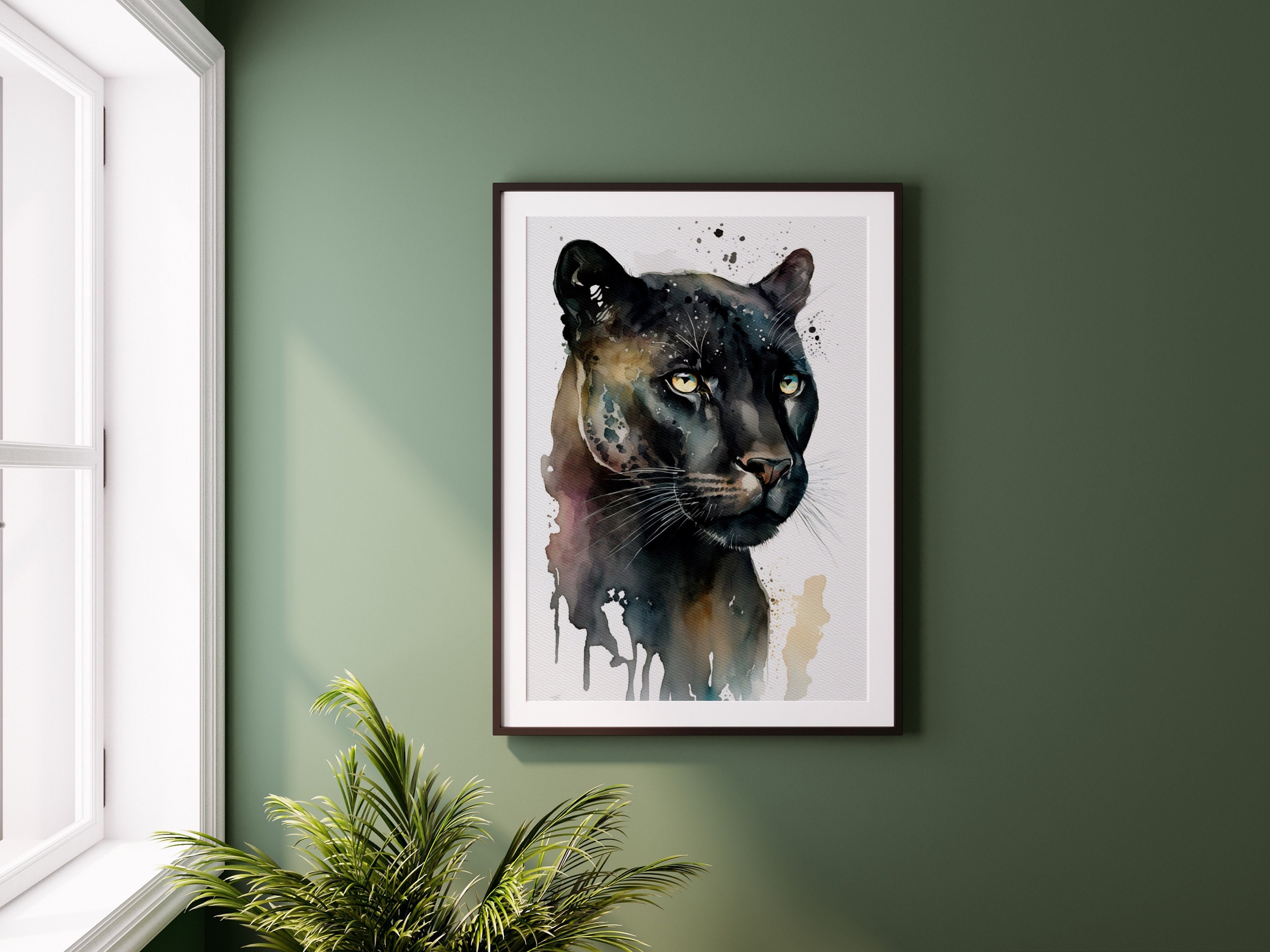 Black Puma Watercolor Art Print, Black Puma Painting Wall Art Decor ...