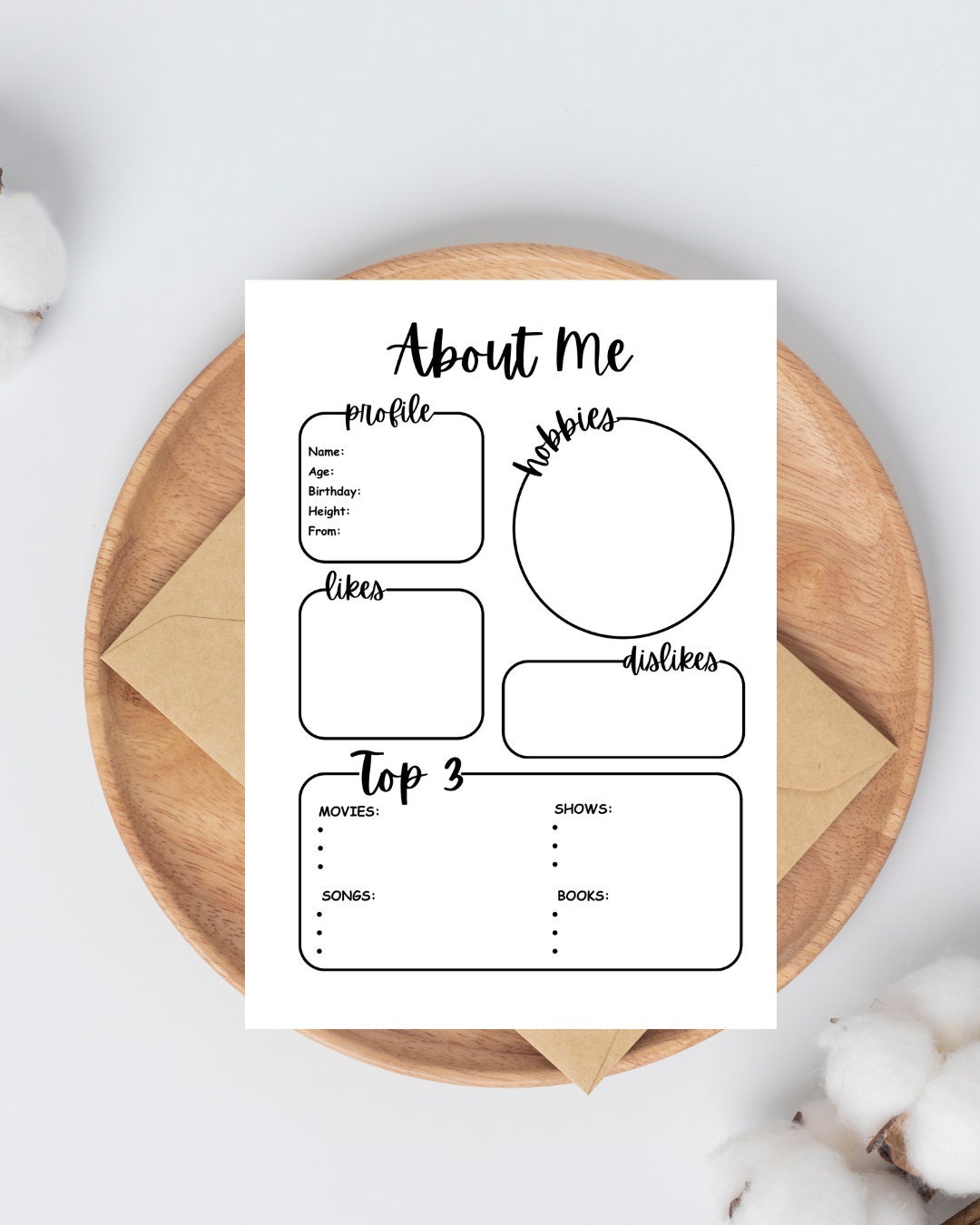 About Me Journal Page, US Letter Journal Page, PRINTABLE Tracker, Hobby ...