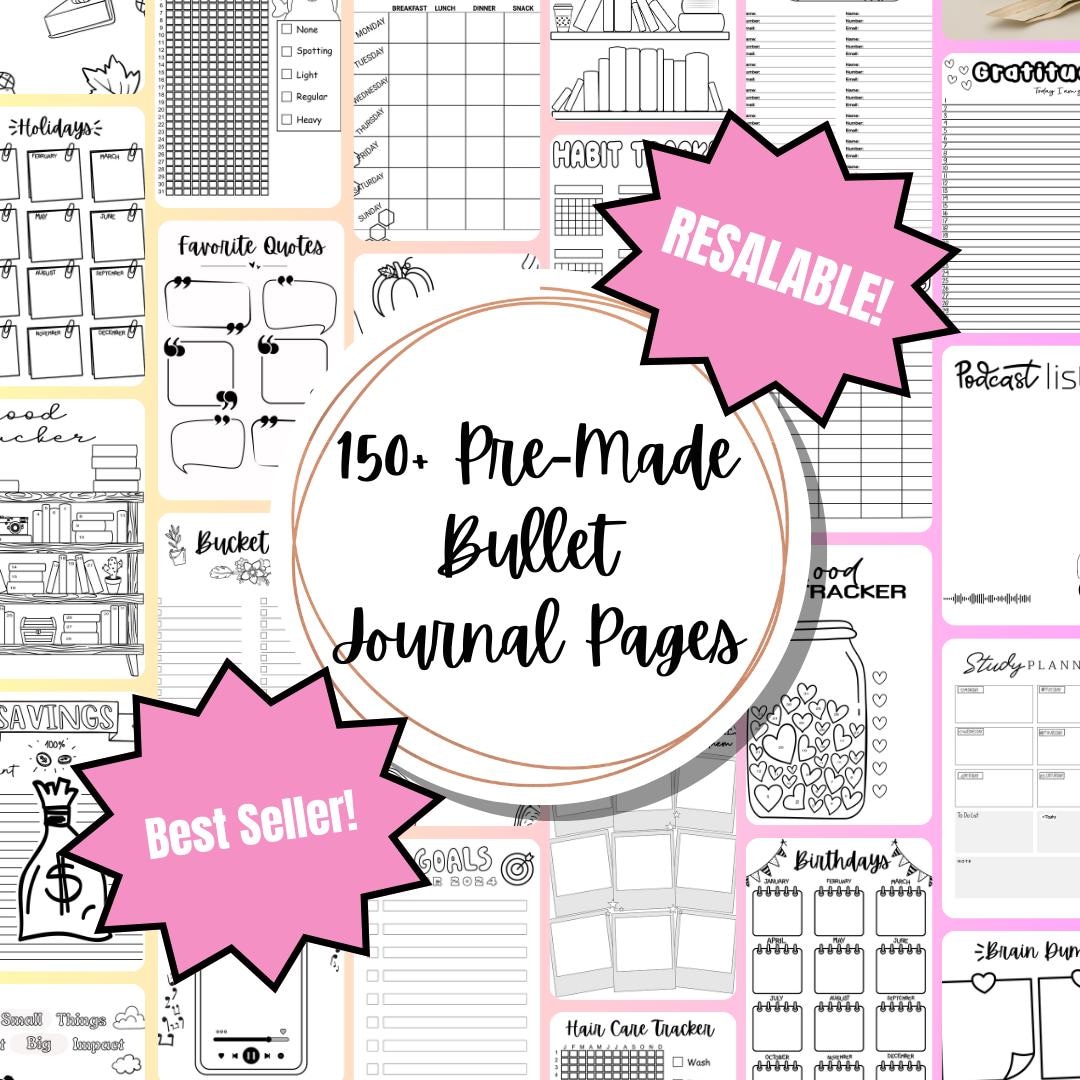 Resalable Pre-made Printable Bullet Journal, Bullet Journal Pages ...
