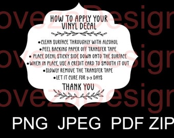 Vinyl Decal Application Instructions, Printable Vinyl Decal Care Card, Small Business Supplies ...