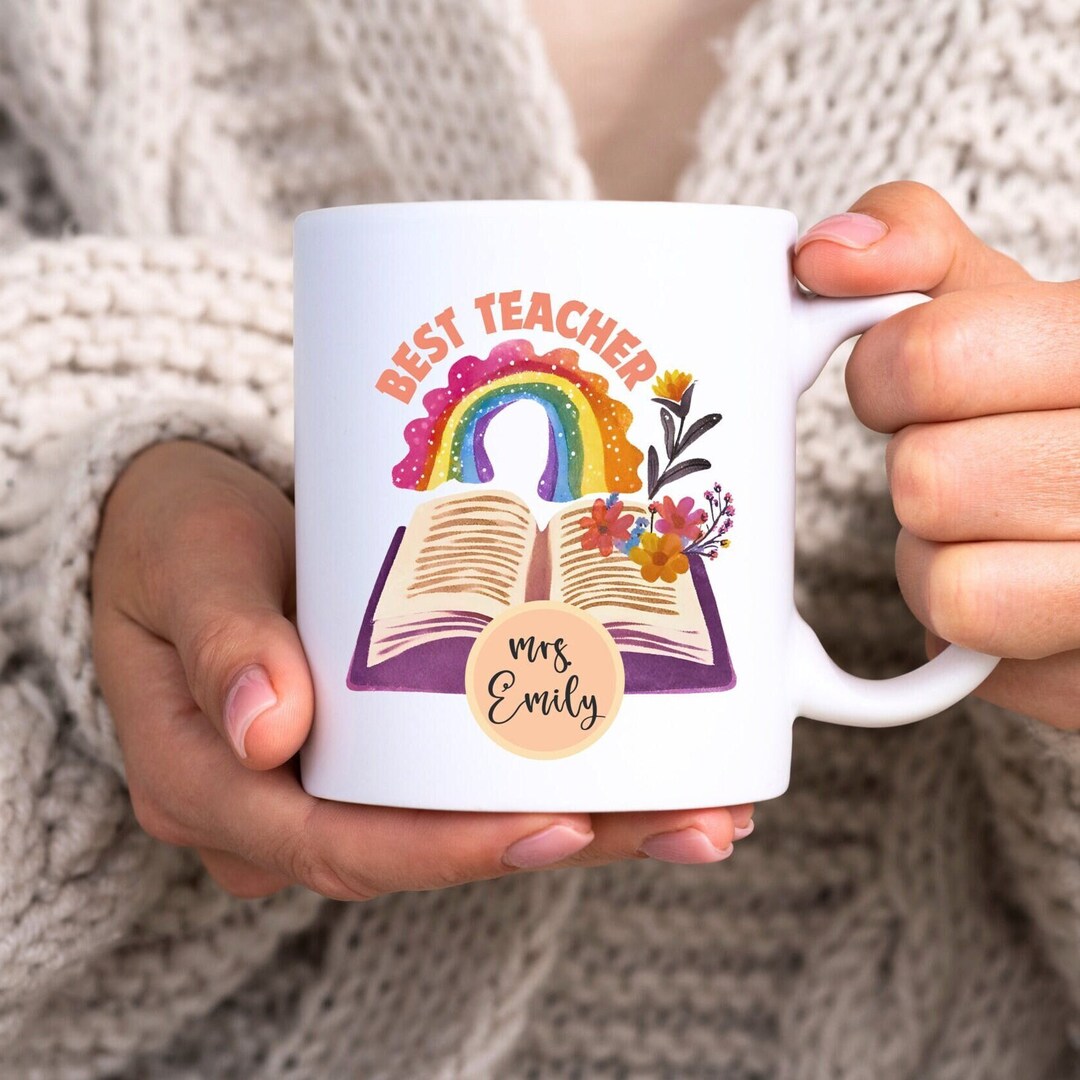Personalized Teacher Mug, Floral Book Design, Teacher Appreciation Gift ...