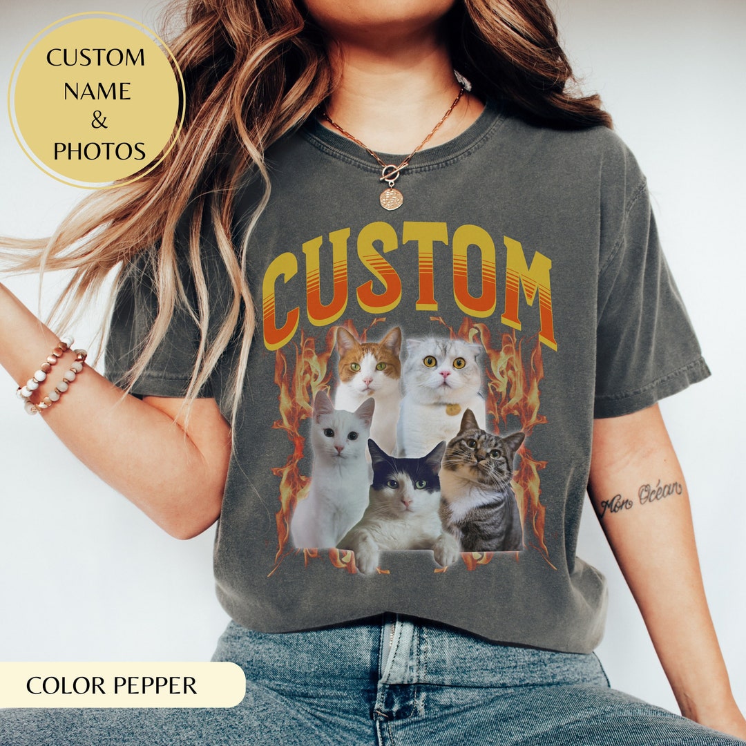 Custom Bootleg Shirt With Cat Photo, Retro Collage Personalized, Custom ...