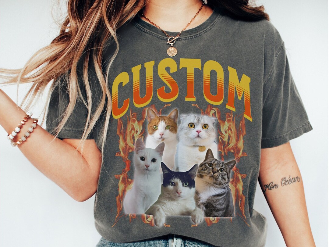 Custom Bootleg Shirt With Cat Photo, Retro Collage Personalized, Custom ...