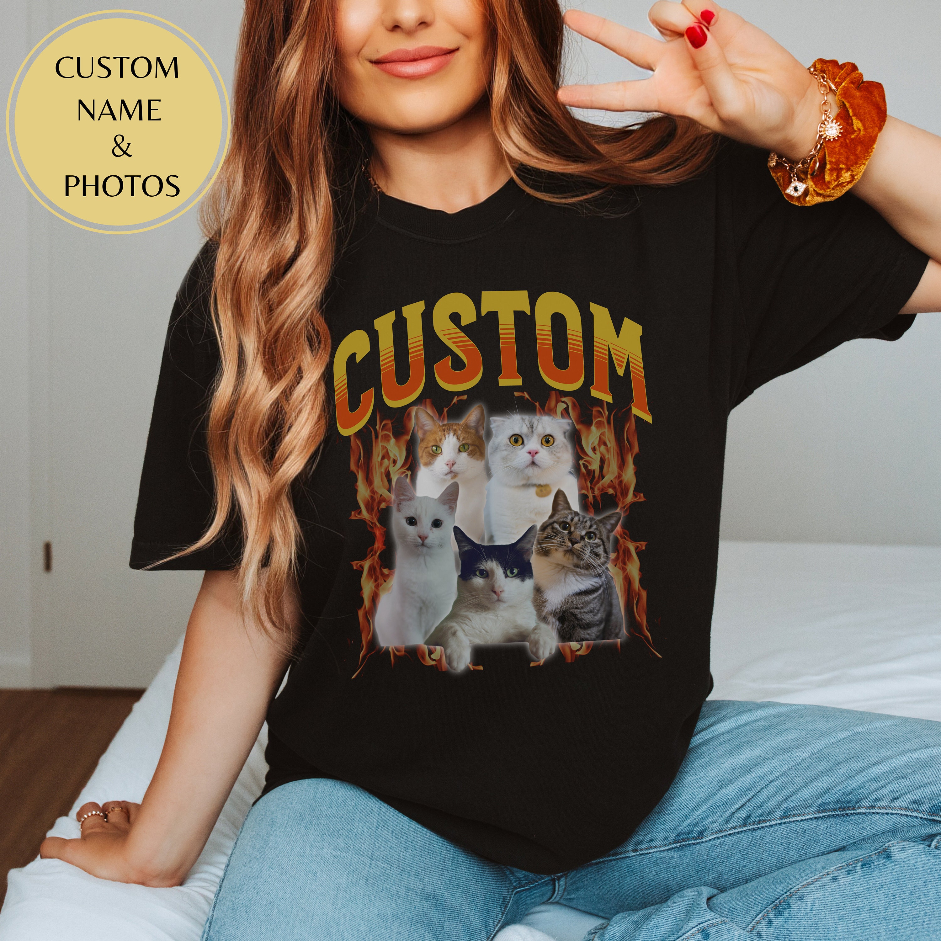 Custom Bootleg Shirt With Cat Photo, Retro Collage Personalized, Custom ...