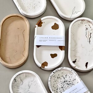 Jesmonite Trinket Dish, Oval Tray, Marble Beige, Cream Brown, Empty ...