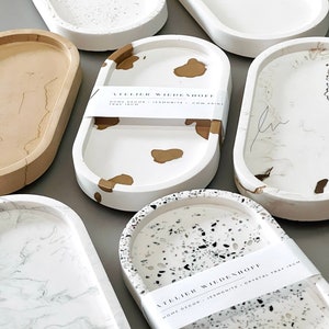 Jesmonite Trinket Dish, Oval Tray, Marble Beige, Cream Brown, Empty ...