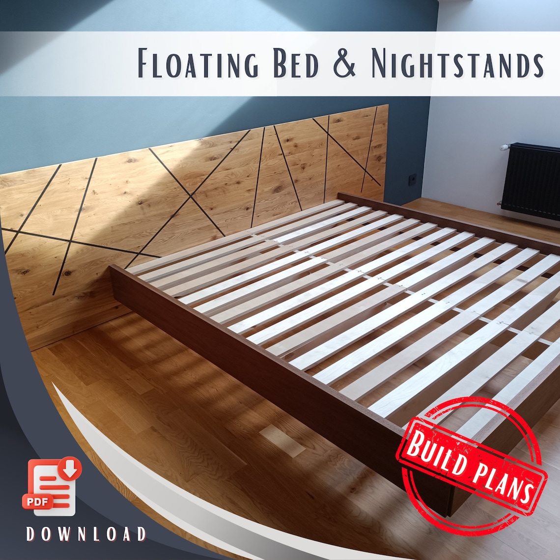 Floating Bed & Floating Nightstands, Bed Mattress Size 1800x2000 Mm ...