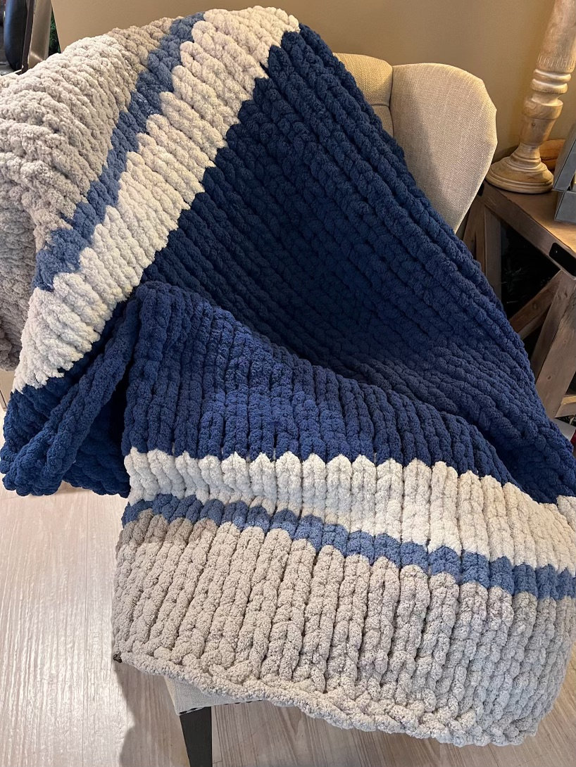 Chic Comfort: Navy Ivory Gray and Blue 40x60 Blanket for - Etsy