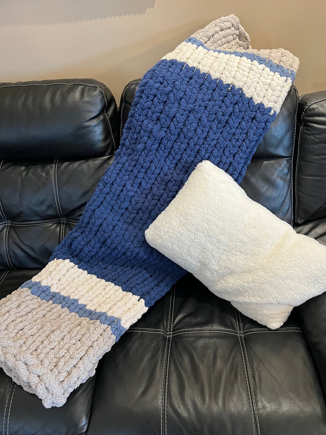 Chic Comfort: Navy Ivory Gray and Blue 40x60 Blanket for - Etsy