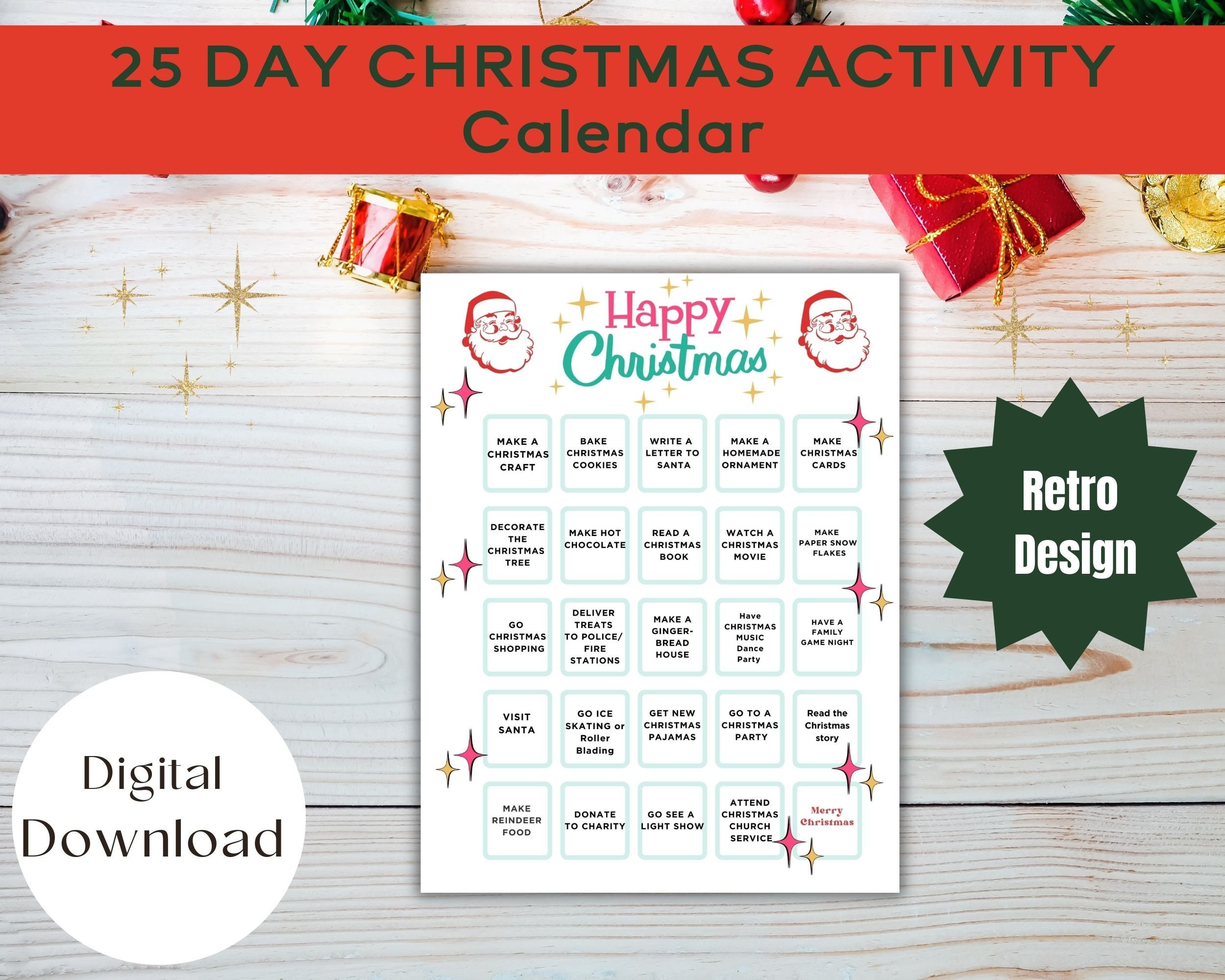 Retro Santa Advent Calendar Printable - Etsy