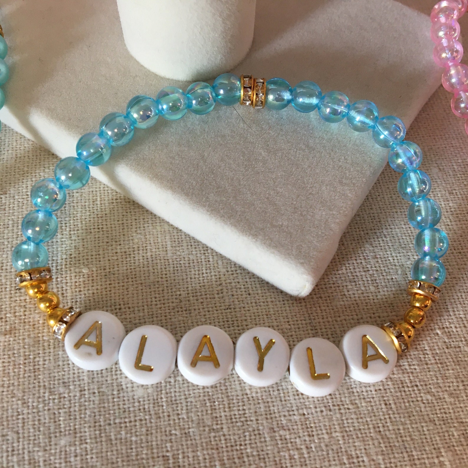 Customizable Name Bracelets, Personalized Gold Letter Words, Stretch ...