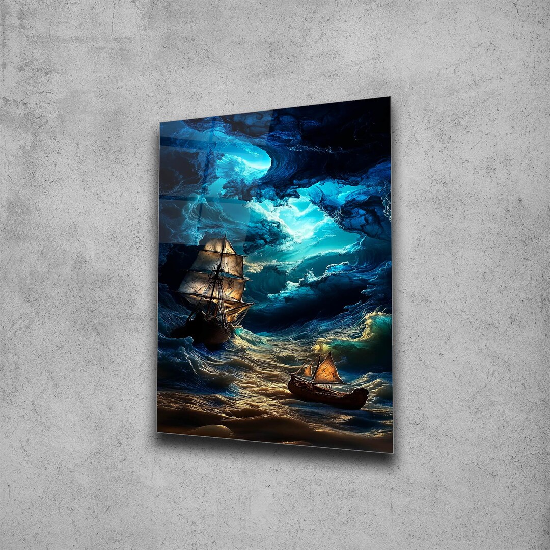 Boats in the Ocean Wall Art , Tempered Glass Wall Art , Glass Printing ...