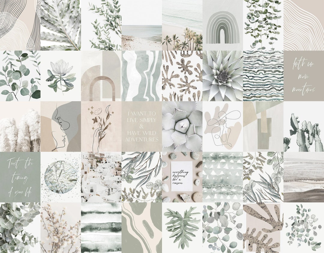 Mint Green Boho Wall Collage Kit Aesthetic Collage Kit, Printable ...