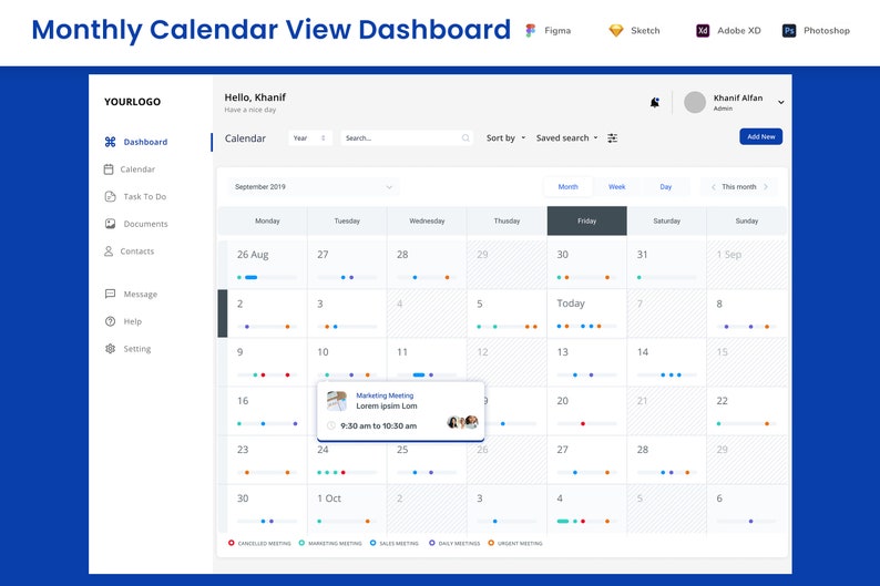 Monthly Calendar, Month Event & Task Dashboard CMS - Etsy