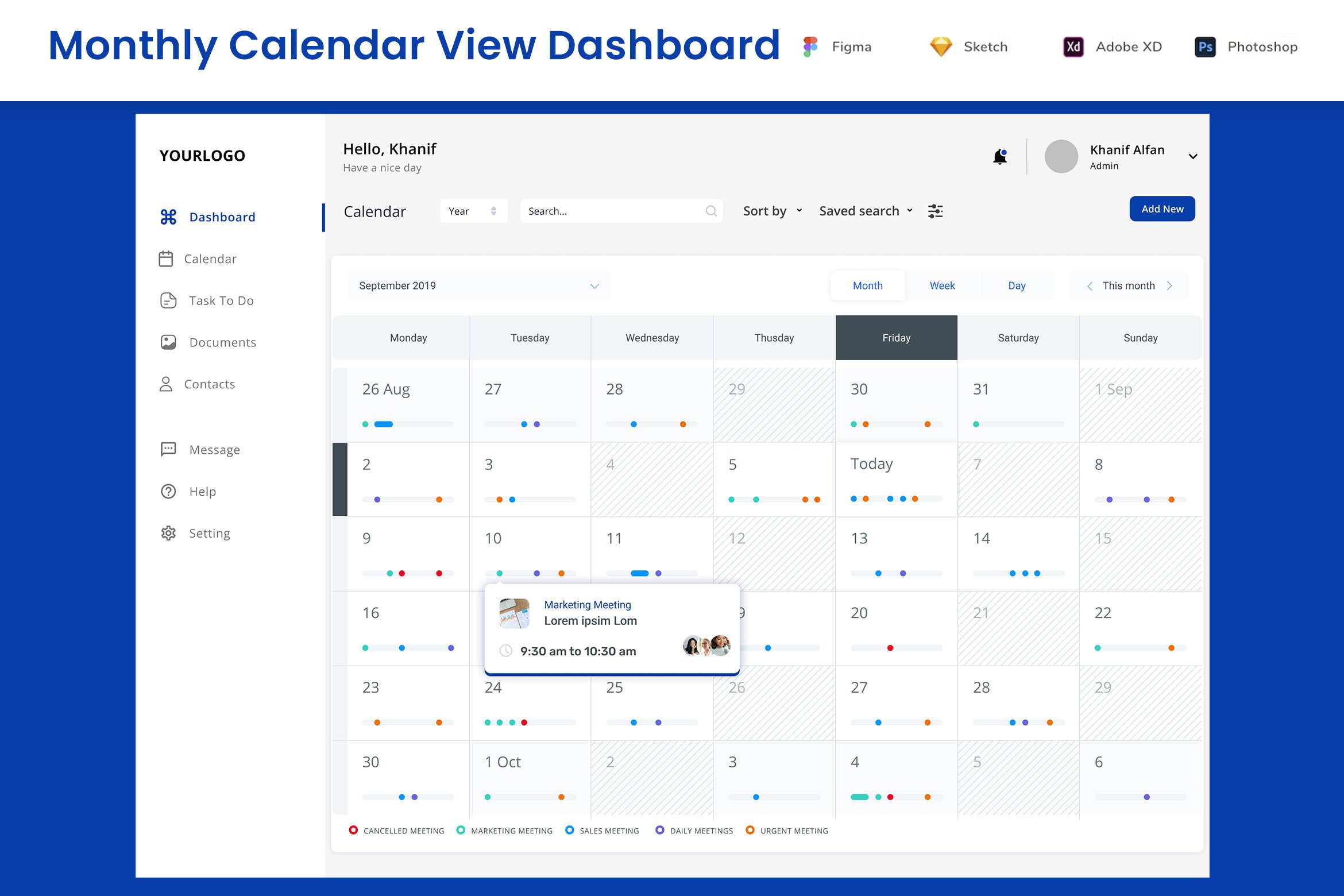 Monthly Calendar, Month Event & Task Dashboard CMS - Etsy