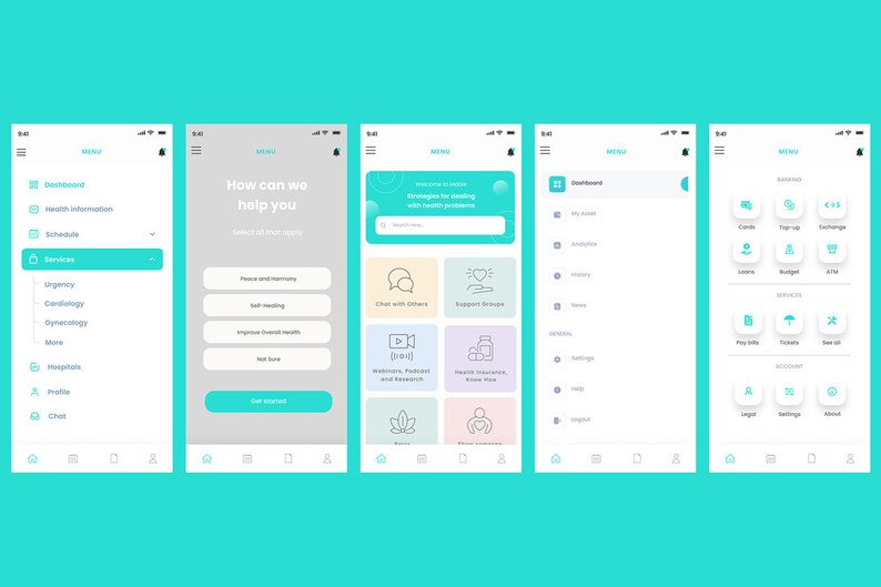 Menu Screens App UI Kit & Dashboard Side Bar - Etsy