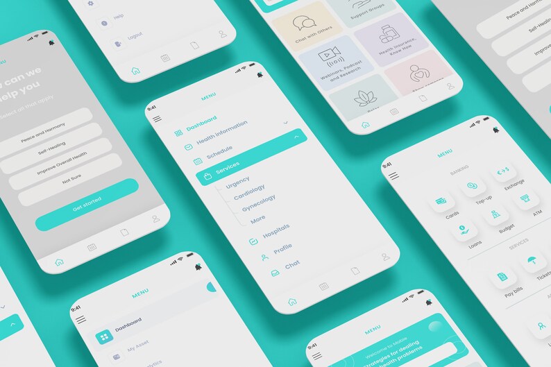 Menu Screens App UI Kit & Dashboard Side Bar - Etsy