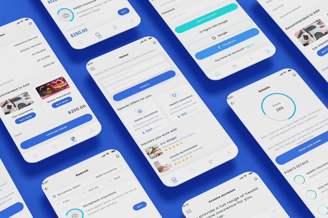 Insurance, Coverage, Allowance and Car Policy Mobile App UI Kit Template in Figma, Sketch, XD ...