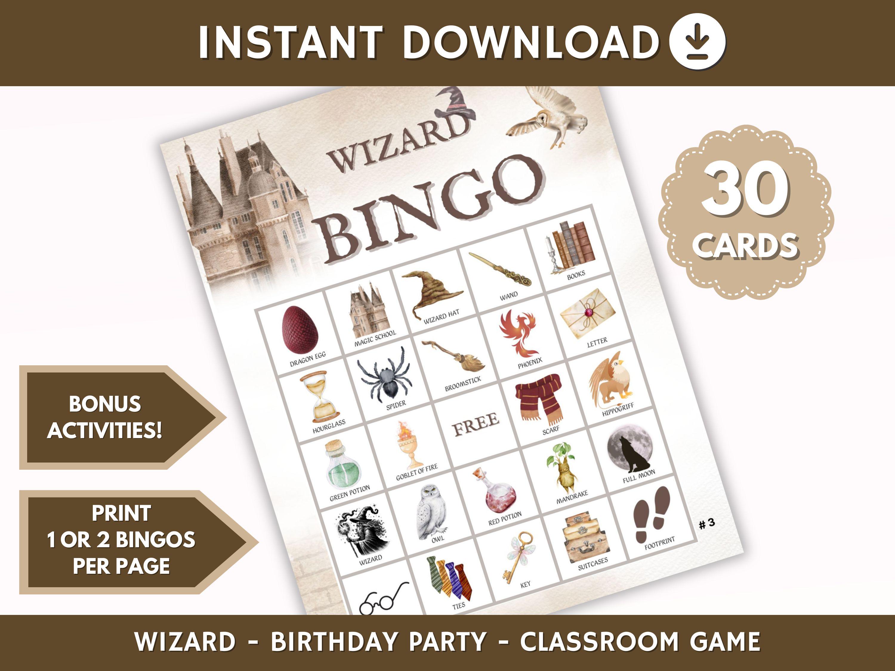Wizard Bingo, Magic School Bingo, Wizard Party Game, Birthday Bingo, 30 ...