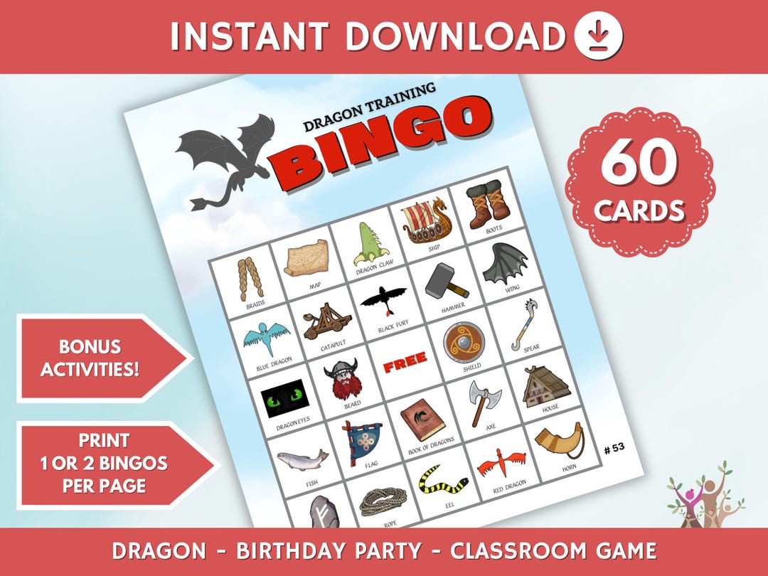Dragon Bingo Game, 60 Printable Cards, How to Train Your Dragon ...