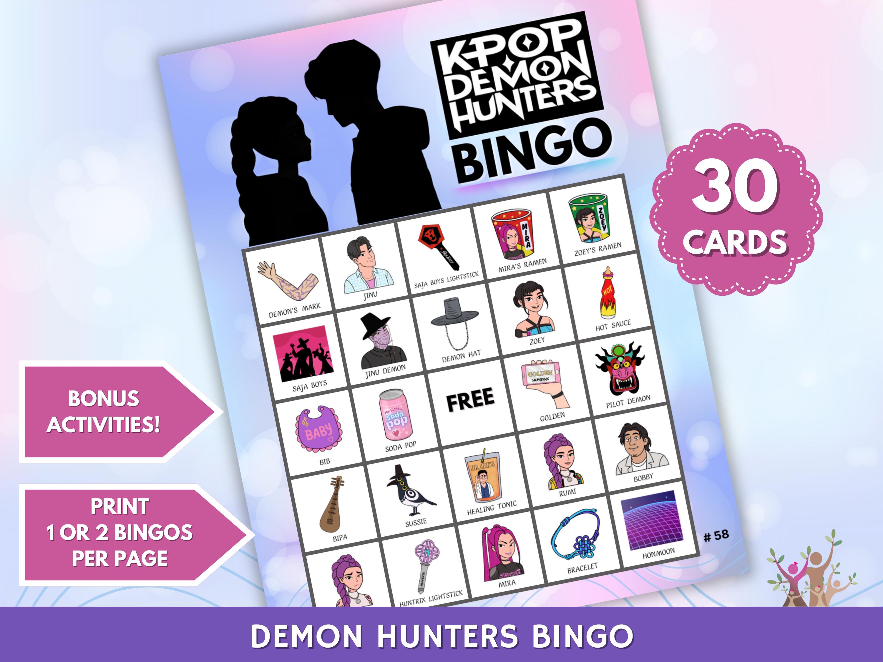 Kpop Demon Hunters Bingo Game: Huntrix & Saja Boys Birthday Party and ...